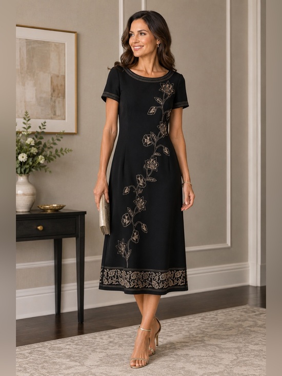 Dana Buchman | Dresses | Dana Buchman Black Floral Embroidered Midi ...